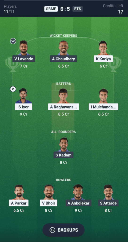SBMF vs ETS Dream11 Prediction Mumbai T20 (7 June 2025)