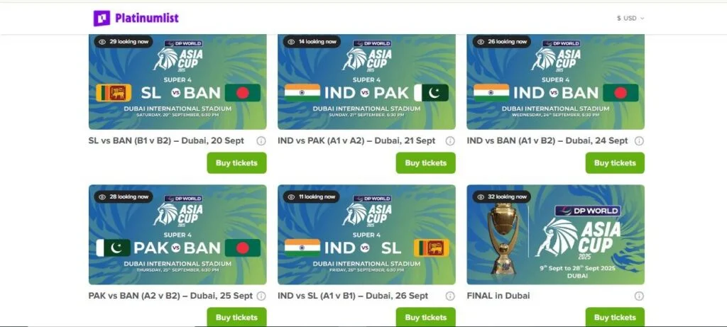 India vs Sri Lanka Asia Cup 2025 Super 4 Match Tickets Prices