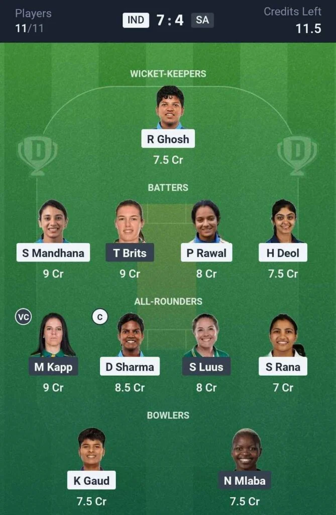 IND-W vs SA-W Dream11 Prediction ICC WODI WC (09 Oct 2025)
