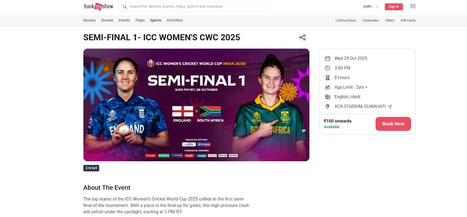 SA vs ENG ICC Women's World Cup 2025 Semi Final 1 Tickets