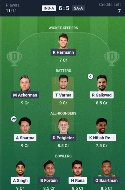 IND-A vs SA-A 2nd ODI Dream11 Prediction (16 Nov 2025)