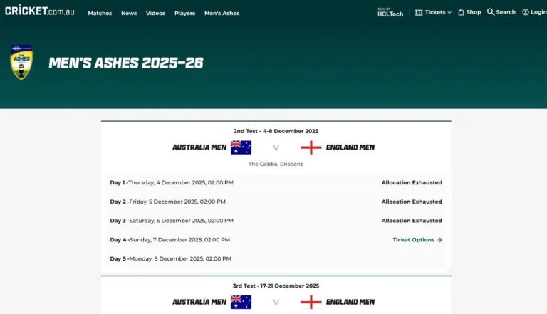 Ashes 2025-26 Tickets: 2nd Test Prices, Availability & Booking Info