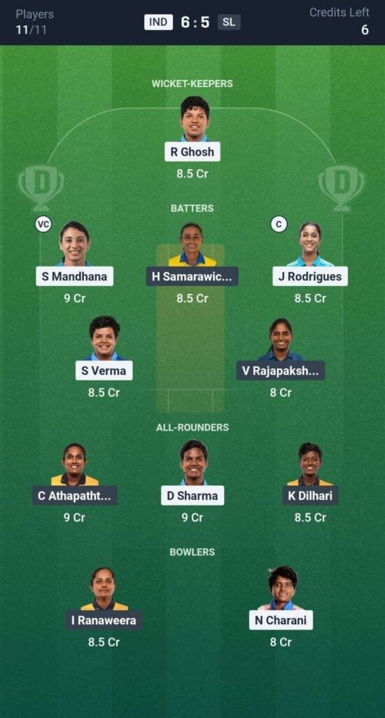 IND-W vs SL-W 2nd T20I Dream11 Prediction (23 Dec 2025)
